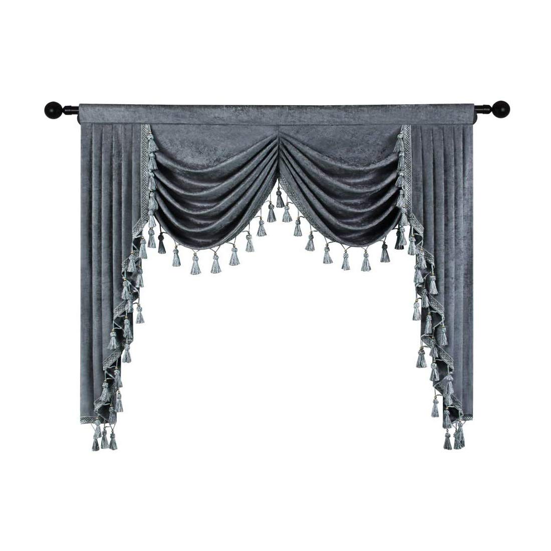 LUXCHIC Grey Chenille Curtains Valance for Living Room Window Waterfall Valance for Kitchen, Rod Pocket (Gray, 59'')