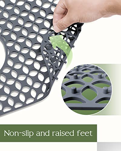 Silicone Sink Mat - Sink Protectors for Kitchen Sink Kitchen Sink Protector Grid Accessory Folding Non-slip Sink Mats Sink Rack for Bottom of Sink(1Pack - Rear Drain Mat - Grey,13.58 ''x 11.6 '')