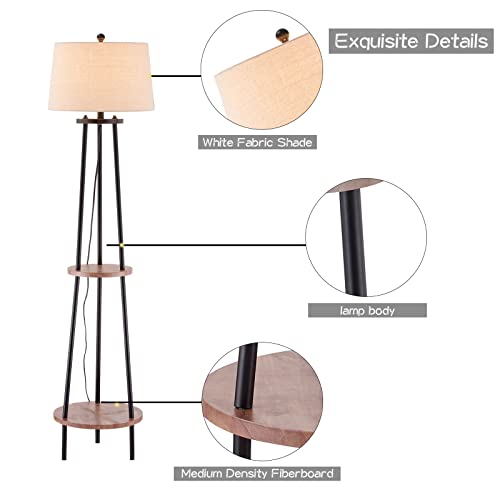 Maxax Floor Lamp with Shelf, Tripod Standing Reading Lamp with Shelves, 3 Way Dimmable Display Floor Lamps with Oatmeal Fabric Shade for Living Room, Office, Bedroom - 65 Inches