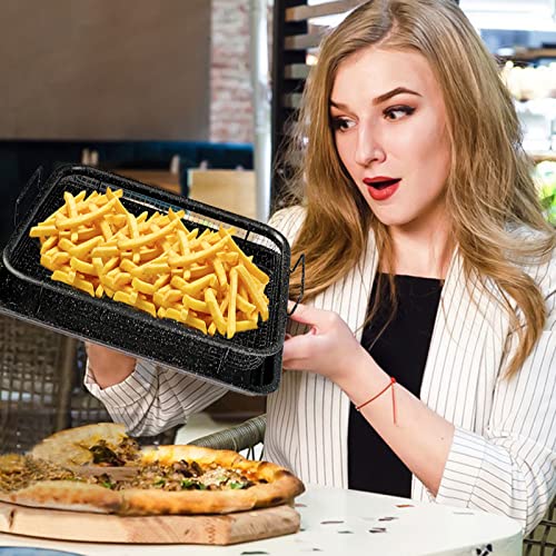 PBRO 2 Piece Copper Crisper Tray,13"L x9" W Oven Pan,Non Stick Baking Tray,Oven Baking Pan & Mesh Basket Set,Air Fryer Pan,Microwave Bacon Tray,French Fries Basket,Baking Set Kitchen Supplies -Black