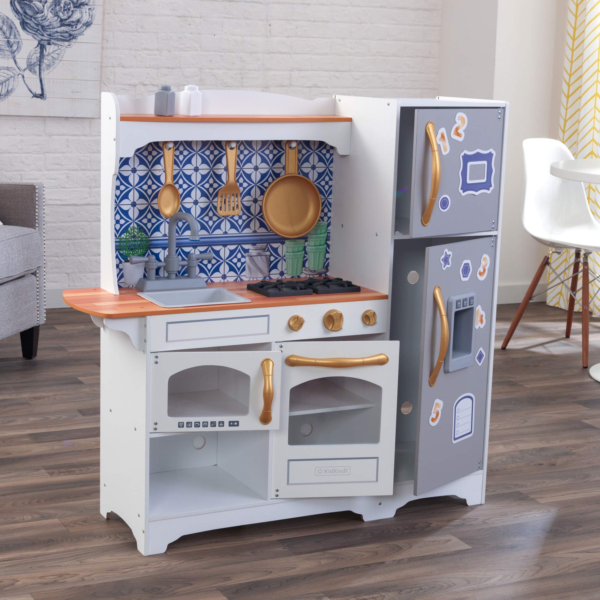 KidKraft Wooden Mosaic Magnetic Play Kitchen with Magnets, Multi