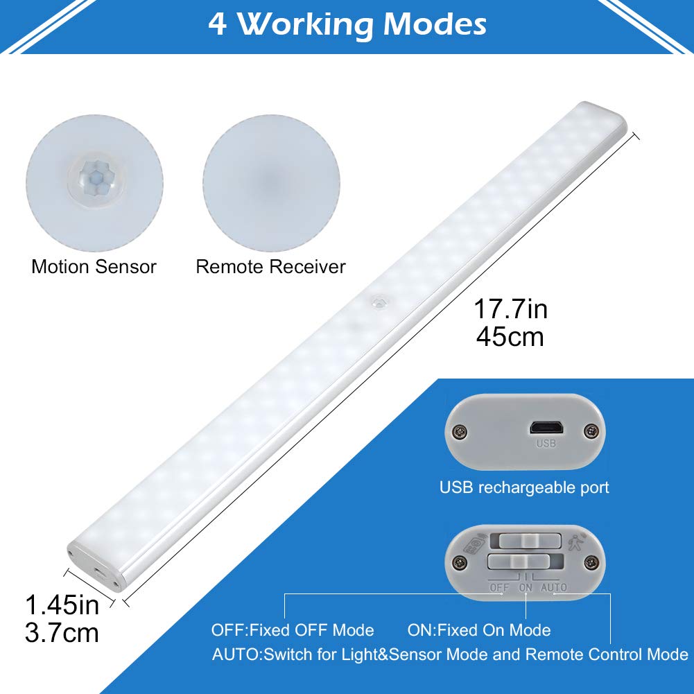 LITAKE 82 LED Closet Lights, Wireless Under Cabinet Lighting Rechargeable Motion Sensor Light Indoor with 2500m Battery Stick-on Anywhere Night Light Bar for Bedroom Stairs Wardrobe Kitchen Hallway