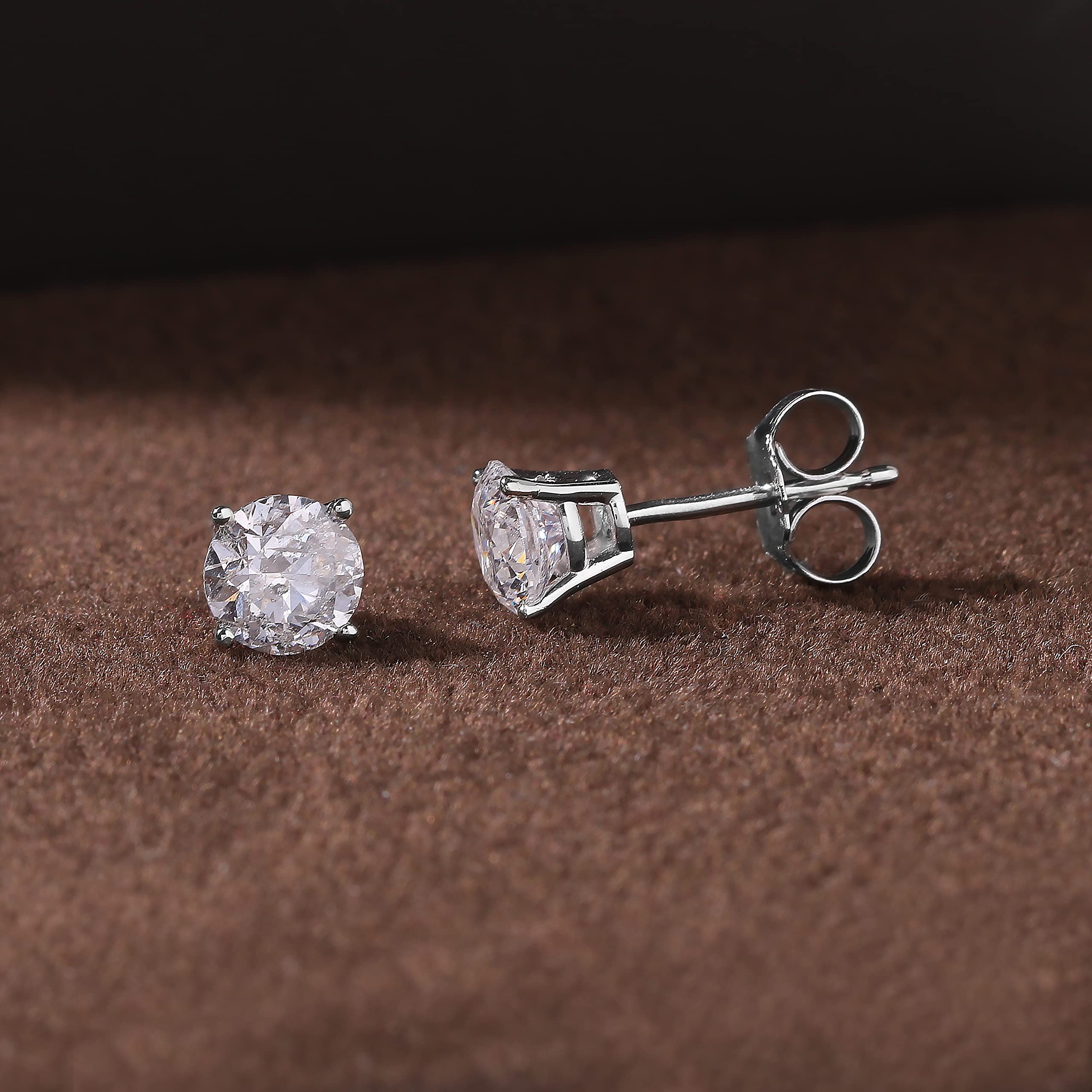 IGI Certified 10k White Gold 0.10ct to 2ct Round Diamond Stud Earring for Women by Diamond Hub (H-I, I2-I3)