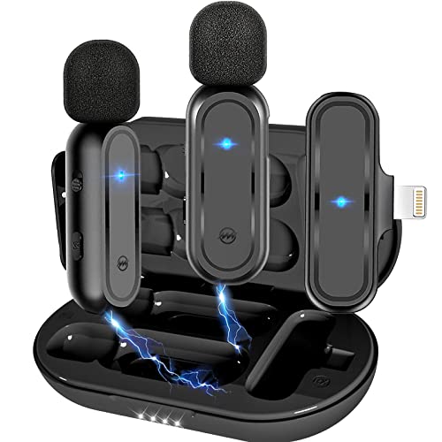 NEWWARE Wireless Lavalier Microphones for iPhone iPad, Lapel Mic with Charging Case and LCD Display, Plug-Play, Noise Reduction, for Recording, Vlog, TikTok, Live Stream (K63)