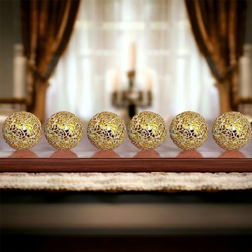 v2croft 2.4 in Decorative Orbs Glass Balls Set of 6,Mosaic Sphere Globe for Whole Housewares,Wedding/Birthday,Bowls,Vases Dining Table Centerpieces (Gold)
