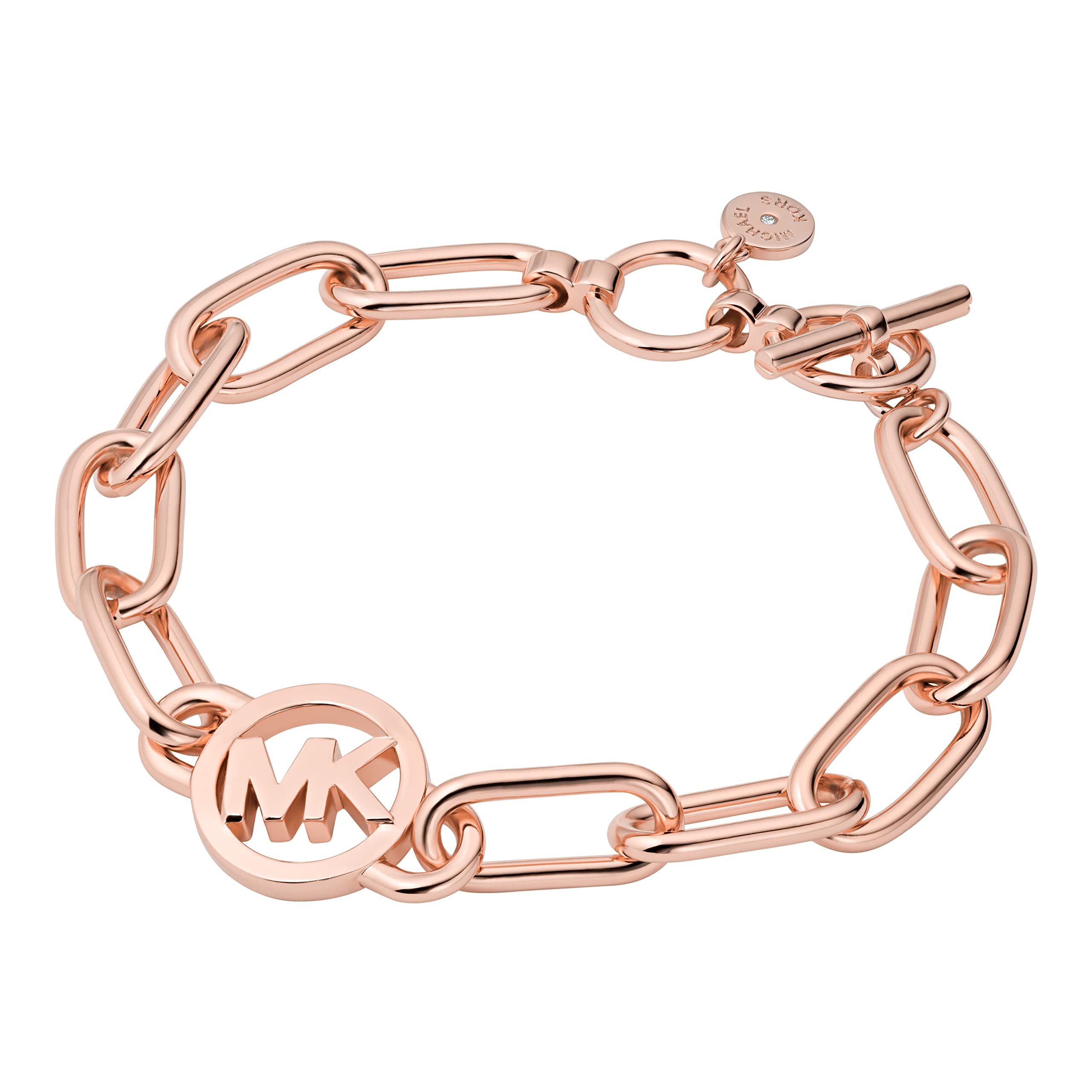 Michael Kors Brass MK Logo Chain Bracelet for Women, Color: Rose Gold (Model: MKJ7745791)