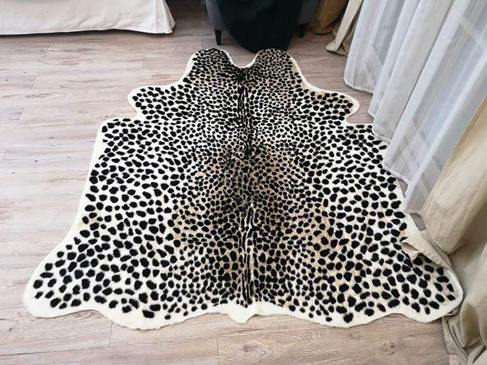 Leopard Area Rug Animals Printed Hide Mats Faux Fur Cowhide Skin Carpet for Home Office, Livingroom, Bedroom, 5.2ft x 6.5ft (160 x 200cm)