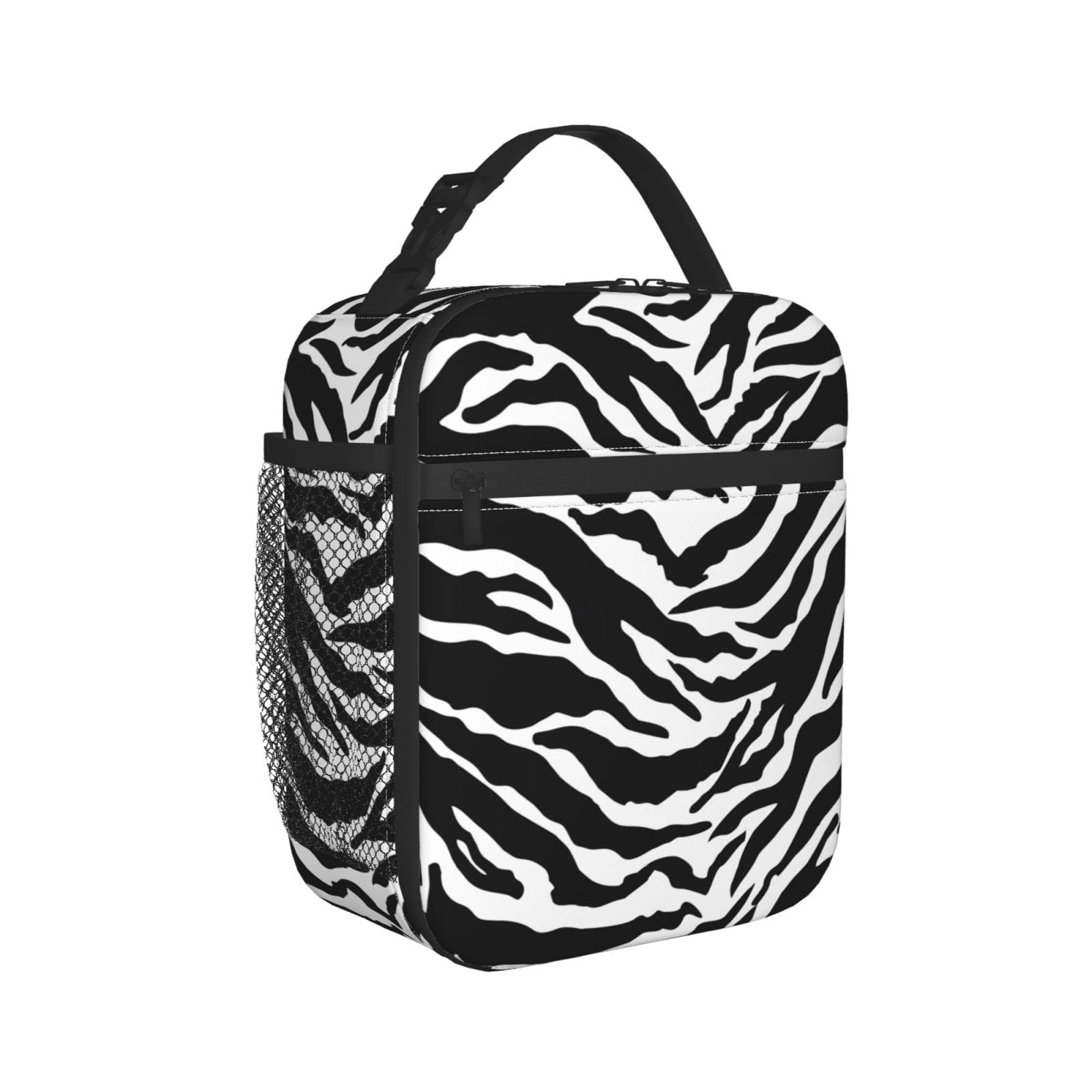 oumghxf Zebra Leopard Print Lunch Bags for Women,Leakproof Insulated Animal Print Lunch Box Reusable Zipper Black White Cooler Tote Bag for Work,Picnic,Camping