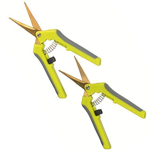 The Relaxed Gardener Gardening Scissors Set - Curved and Straight Titanium Coated Blade Micro Tip Pruning Shears - Super Sharp Trimmers for Plants with Anti-Rust Coating
