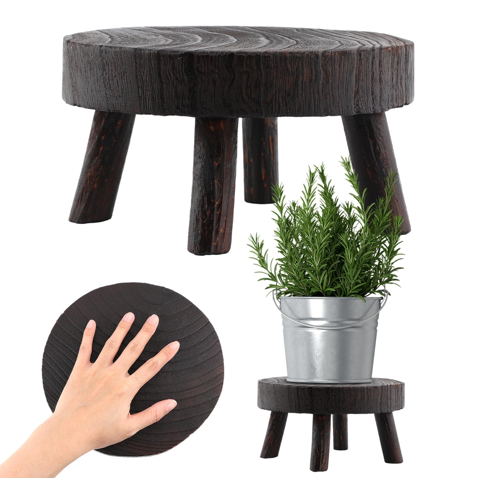 Wooden Step Stools,Small Portable Wood Stepping Stools with Smooth Cutting Edge for Kids Adults,Non-SlipRound Step Stool for Bedroom Living Room Blcony Bathroom Kitchen (L,Color:Dark Brown)