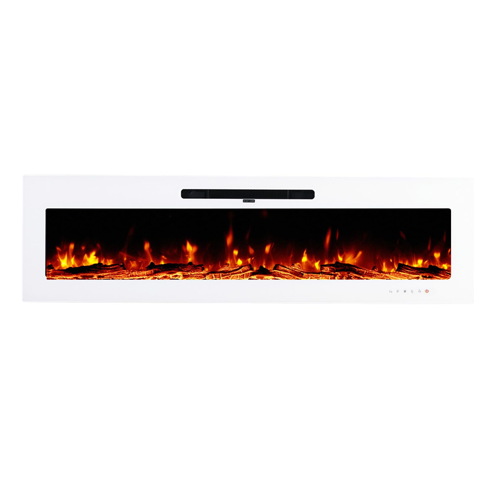 LUXOAK 60" Recessed and Wall Mounted Electric Fireplace with Adjustable Flame Brightness, Mirrored Fireplace Freestanding with Legs, Remote Control & Touch Screen, Low Noise, White