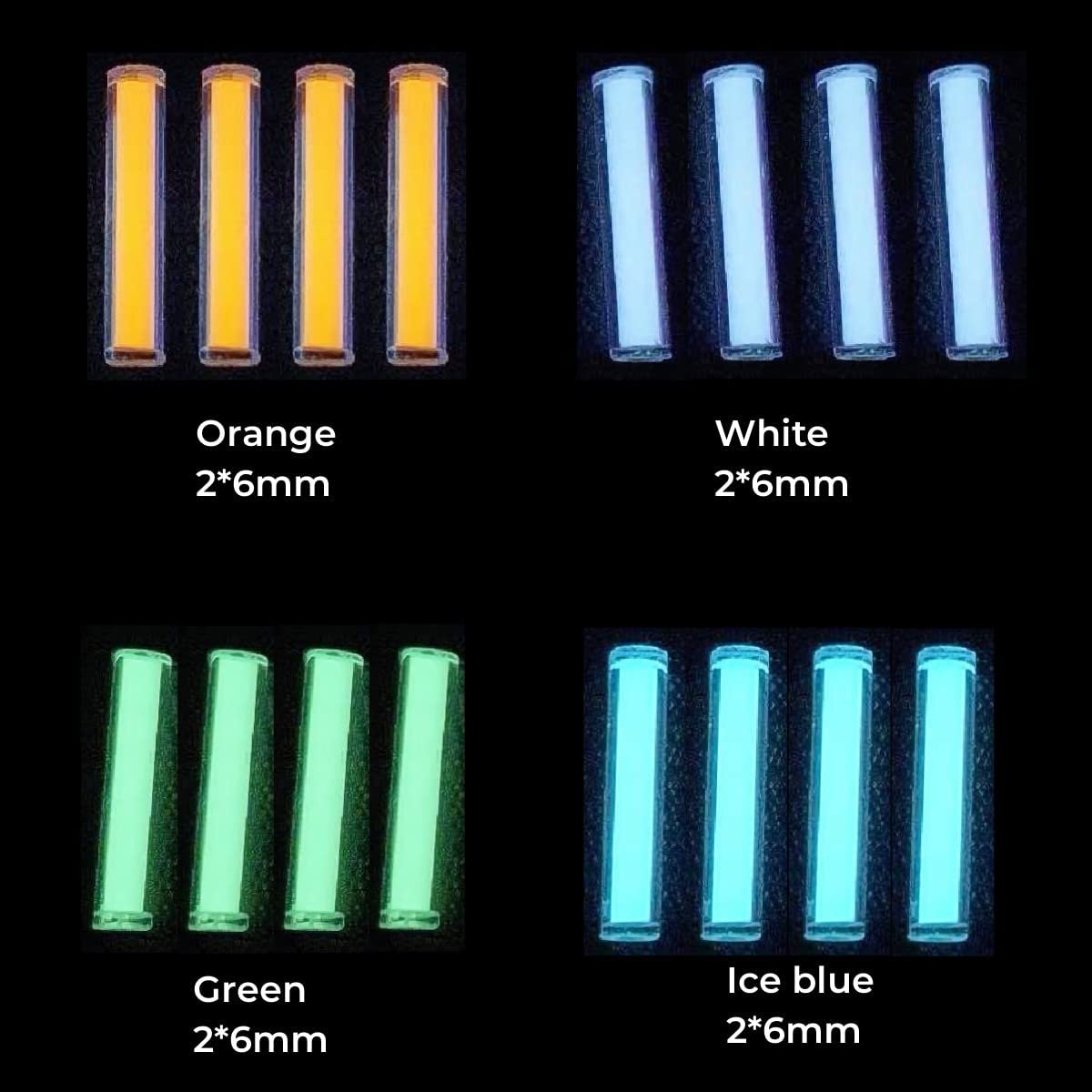 Sharamado 16Pcs Glass Luminous Vial,1.5 * 6mm 4 Color mixes Tube, Glow in The Dark Tube, Made by Rare Earth Materials, EDC Players, for DIY Various EDC Accessories and Decoration. (Mix)