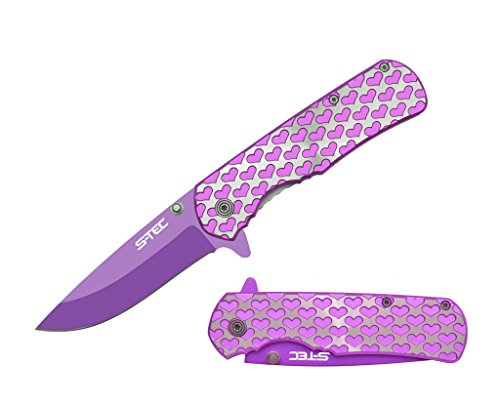 S-TEC 8" Valentine's Hearts Folding Pocket Knife … (Purple)