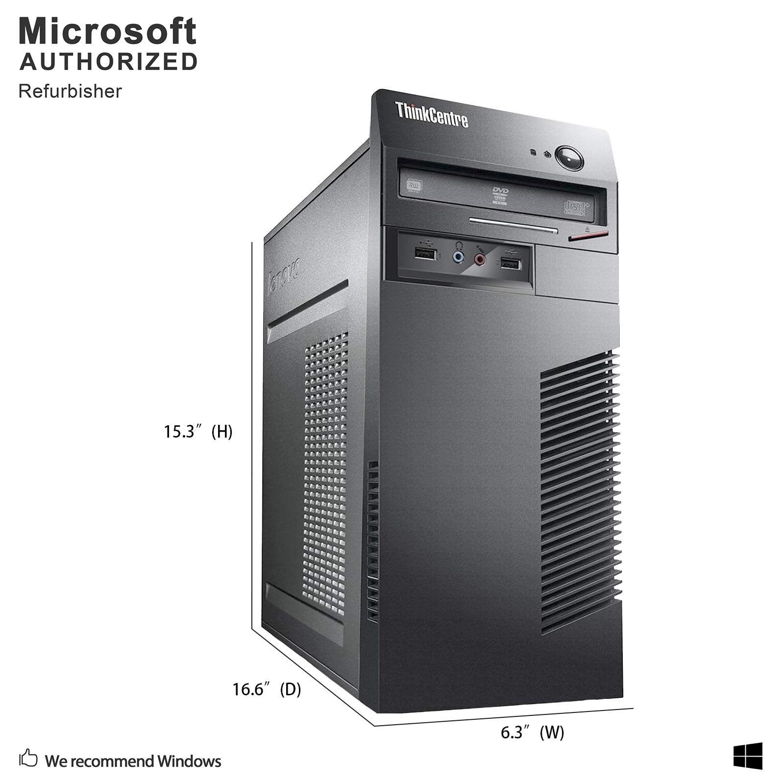 Lenovo ThinkCentre M73 Tower Desktop PC Computer Workstation, Intel Quad Core i5-4570 3.2GHz, 16G DDR3, 256G SSD, DVD, USB 3.0, VGA, DP, Mouse, Keyboard, Windows 10 Pro 64 Bit-Multi-Language (Renewed)