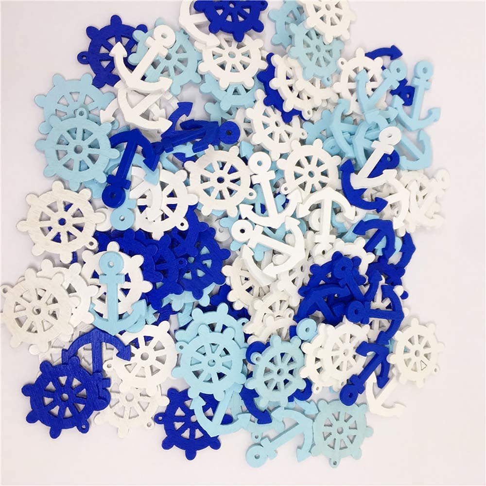 KCHEX 30 Pcs Wooden Anchor Rudder Shape Decoration to Paint, Unfinished Small Wood Anchor Rudder Cutouts for Arts Crafts DIY Projects Home Party Decoration