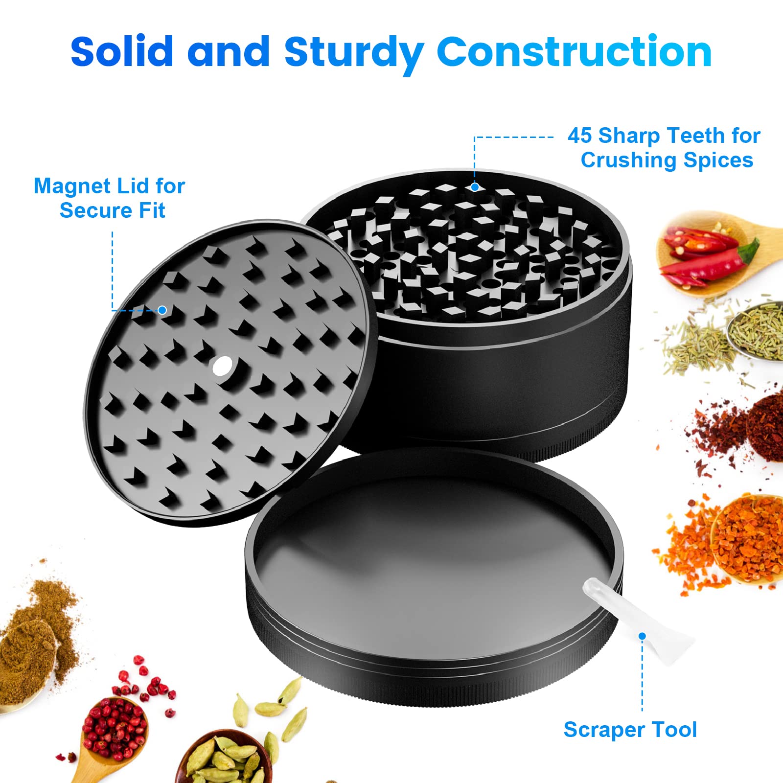 Matoolser 3 Inch Spice Grinder Large 3 Pieces (Black)