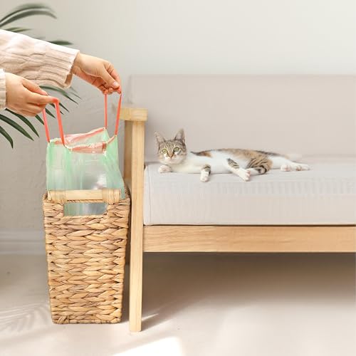 Wicker Trash Basket with Wooden Handles | Wicker Bathroom Trash Can | Woven Trash Can | Wicker Waste Basket for Bathroom, Bedroom, Living Room, Office