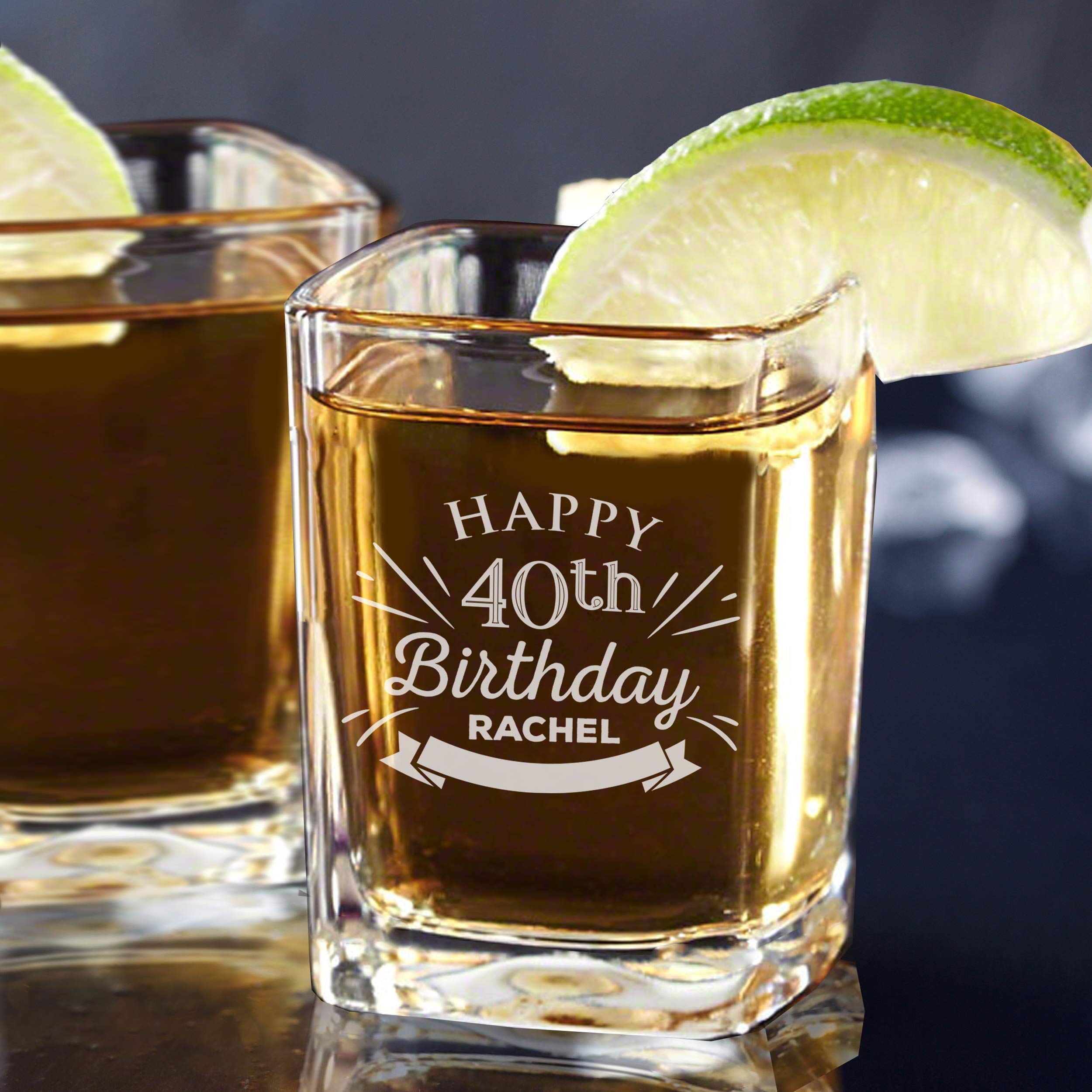 My Personal Memories, Custom Etched Happy 30th 40th 50th 60th Birthday Champagne Flute, Wine, Stemless, Pilsner Beer, Shot Glass (2 oz Square Shot Glass)