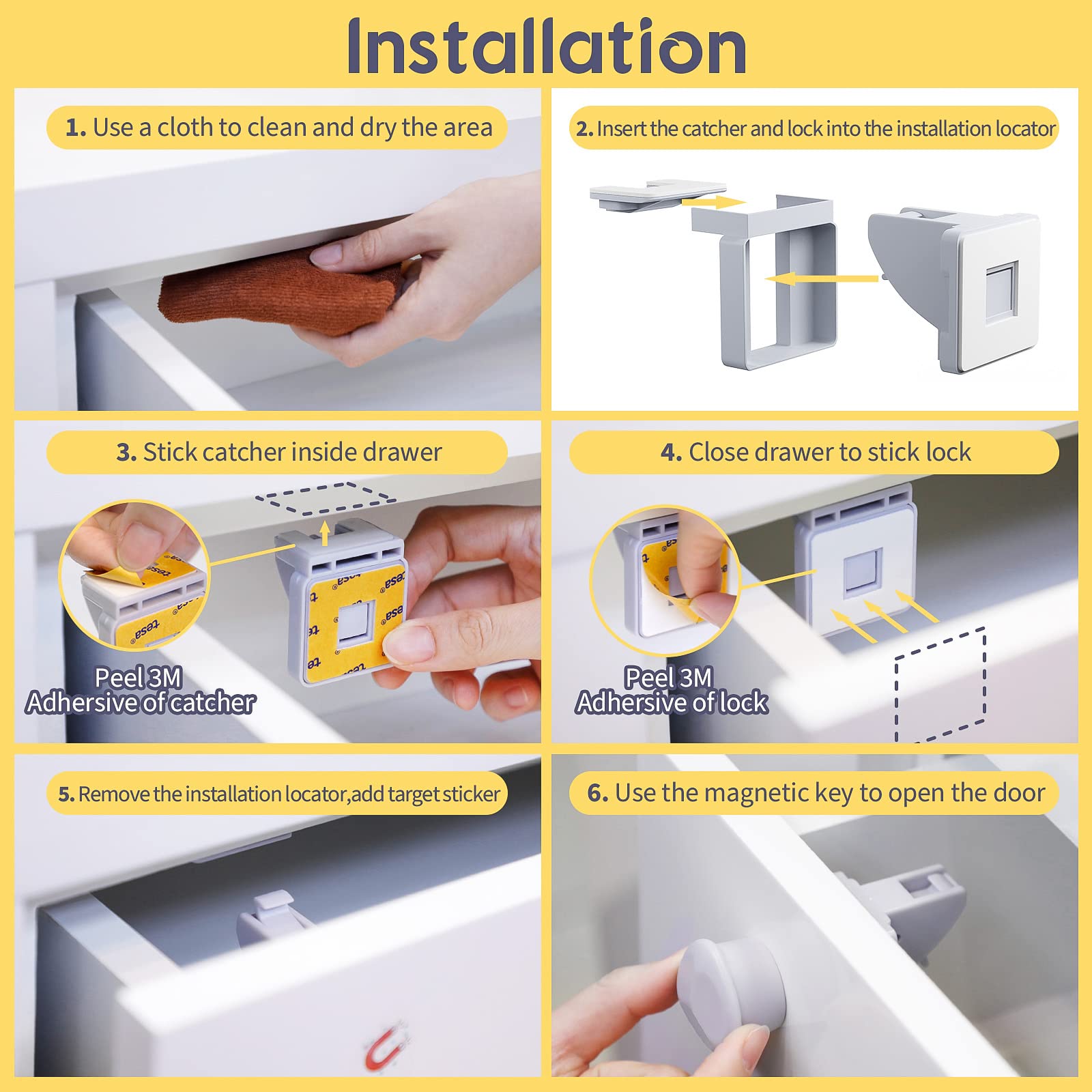 TYRY.HU Upgraded Child Safety Magnetic Cabinets Locks(16 Locks+2 Key) for Kitchen Cupboards & Drawer,Invisible Baby Proofing Child Safety Locks with Key-No Drilling or Tools Required,Easy Installation
