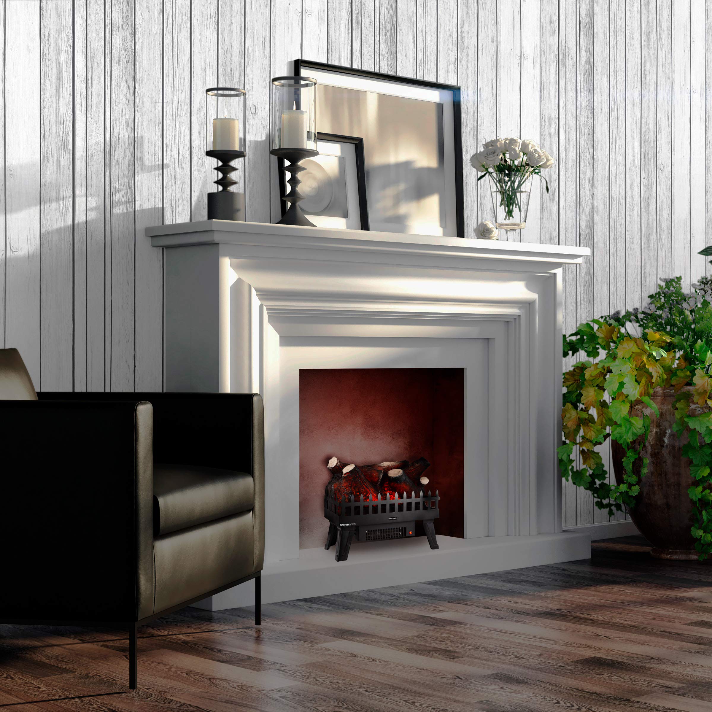 Northwest Electric Log Insert for Fireplaces-Heater with Realistic Energy Efficient LED Glowing Flame Ember Bed-Home and Hearth Accessories, 19" L x 8.7" W x 16" H, Black (80-FPLOG-1)