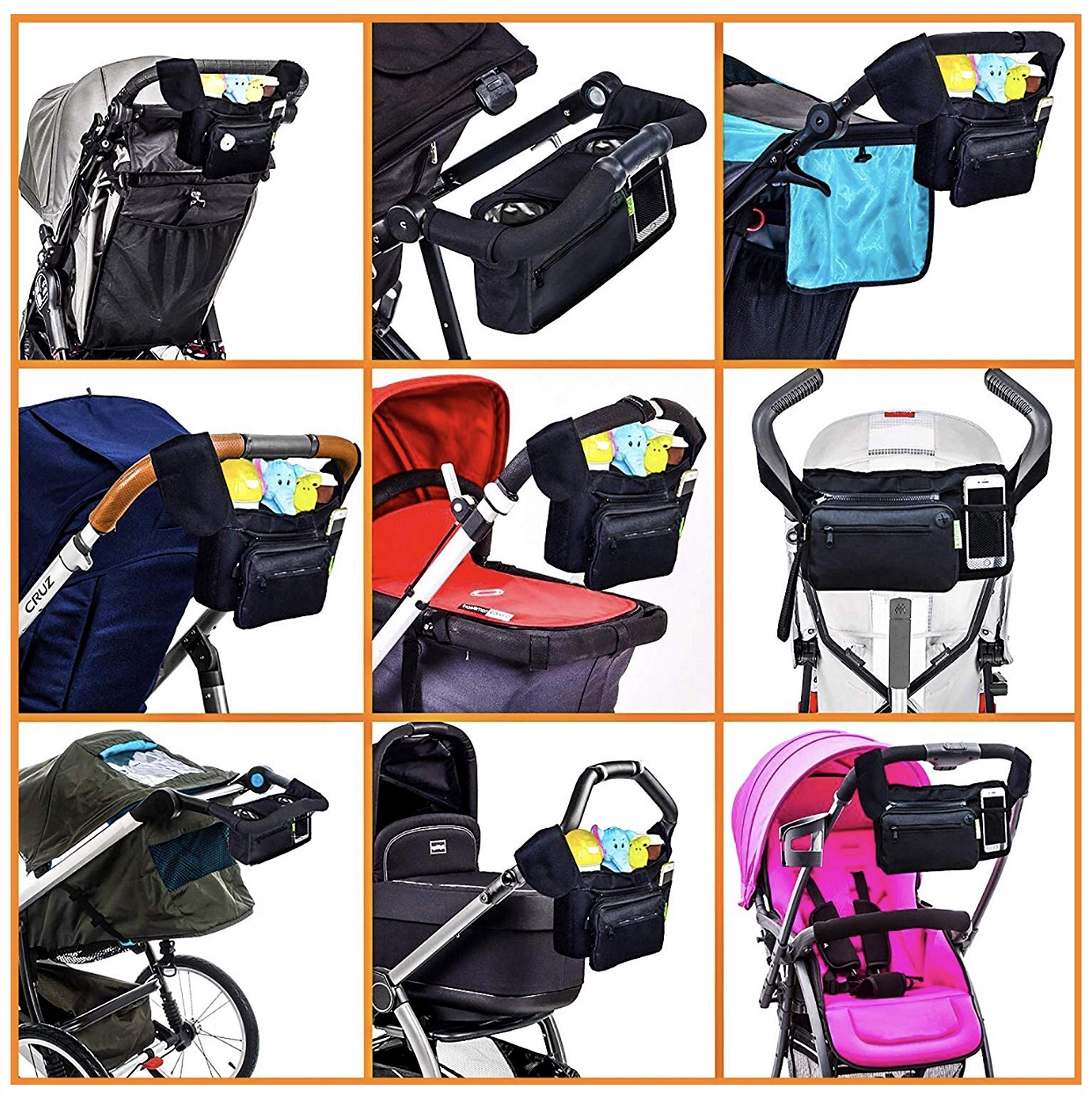 KOOKIDDOS Baby Stroller Organizer with Cup Holders Insulated, Baby Diaper Storage Organizers and Shoulder Strap Organizer Bag for Accessories, Fits Uppababy, Doona, Britax, Baby Jogger, Bugaboo, BOB