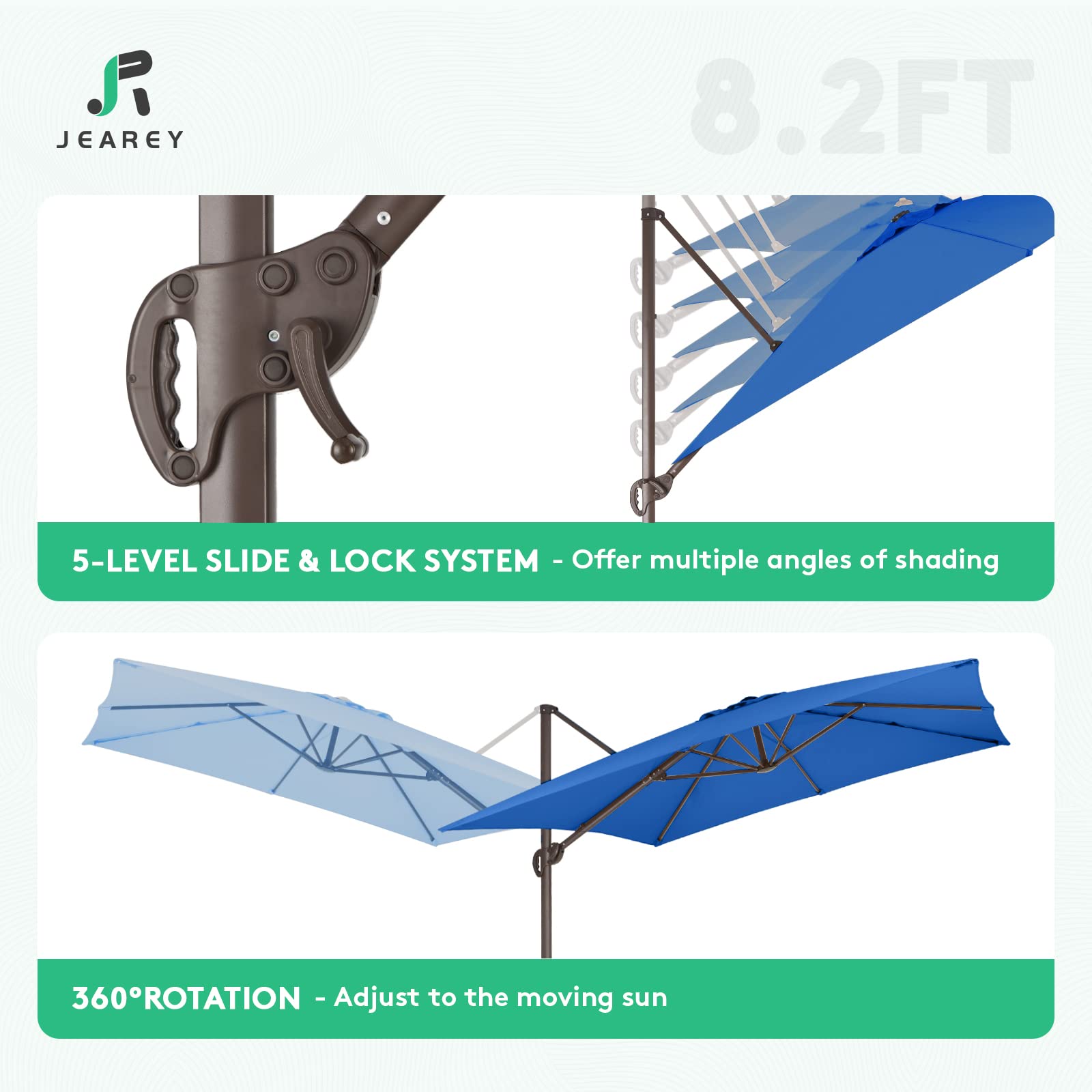 JEAREY 8.2FTx8.2FT Square Cantilever Patio Umbrella Roating Outdoor Offset Umbrella Heavy Duty Sun Umbrella, Royal Blue
