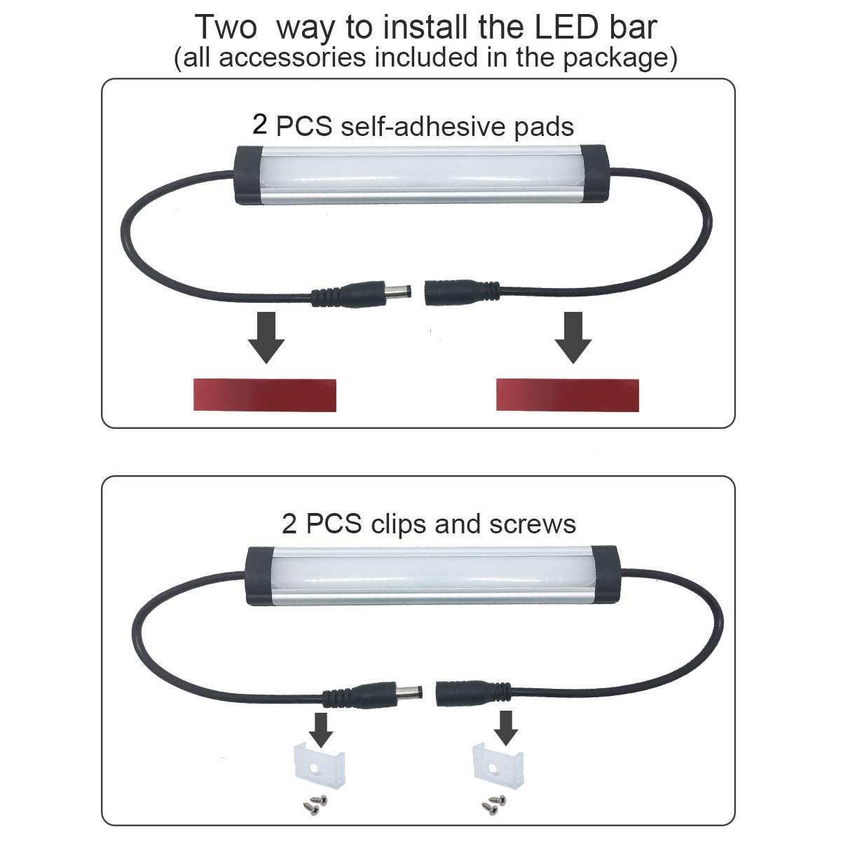 Litever 6 Inches Under Cabinet Light Bar for Small Cabinets, 12VDC, 2.5W, 3000K Warm White,with Mounting Clips, Screws, Self-Adhesive Pads. Compatible LL-008 Series -(2-Pack-3000K)
