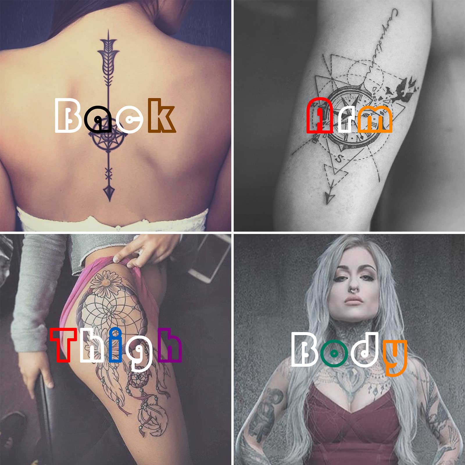 NewCraft 4 Packs Black Temporary Tattoo Ink and Stencils for Women Men Kids, Trend DIY Fake Freckles 103 Pcs Stencils Temporary Tattoo Kit