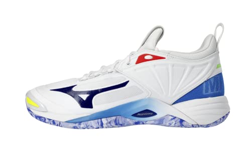 Mizuno Unisex-Adult Wave Momentum 2 Volleyball Shoe, White/Surf The Web, US Women's 12.5/US Men's 11