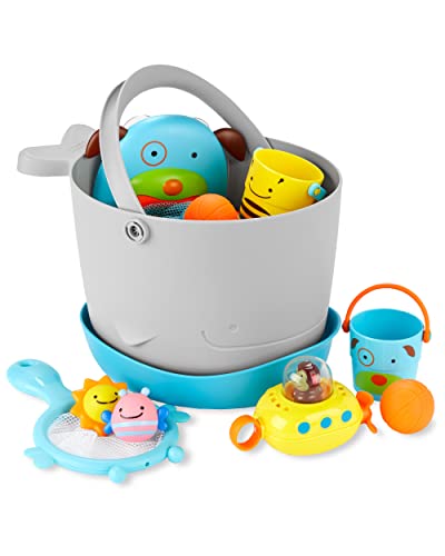 Skip Hop Baby Bath Toy Filled Bucket, Bath Toy & Bucket Gift Set, Grey