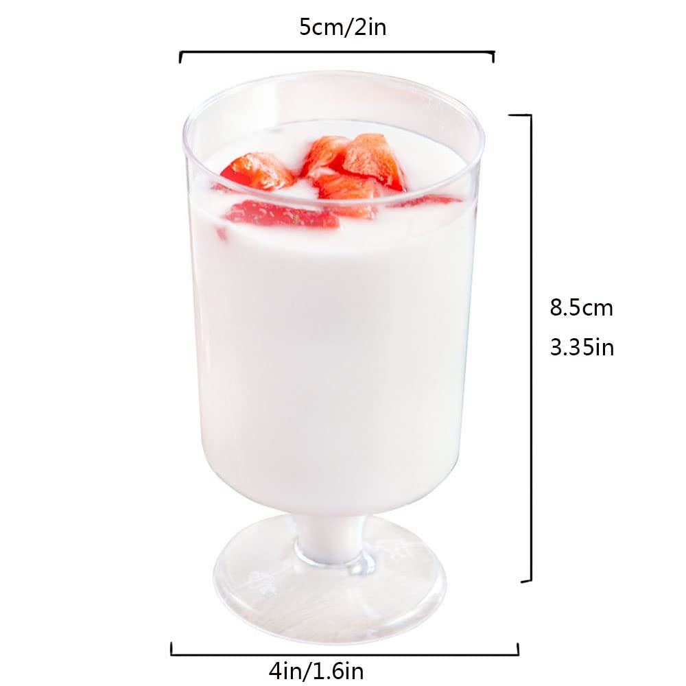 Qixivcom 100ml Tall Mousse Cup 3oz Mini Dessert Cup Round Clear Plastic Parfait Bowl Appetizer Cup, Party Dessert Cold Drink Cup, Clear Wine Glass Afternoon Tea Snack Cup, Party Cup (50 Pack)