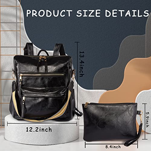K.E.J. Women Backpack Purses Fashion Leather Backpack Purse 2-PCS Travel Backpack Handbag Crossbody Bag Ladies Shoulder Bag
