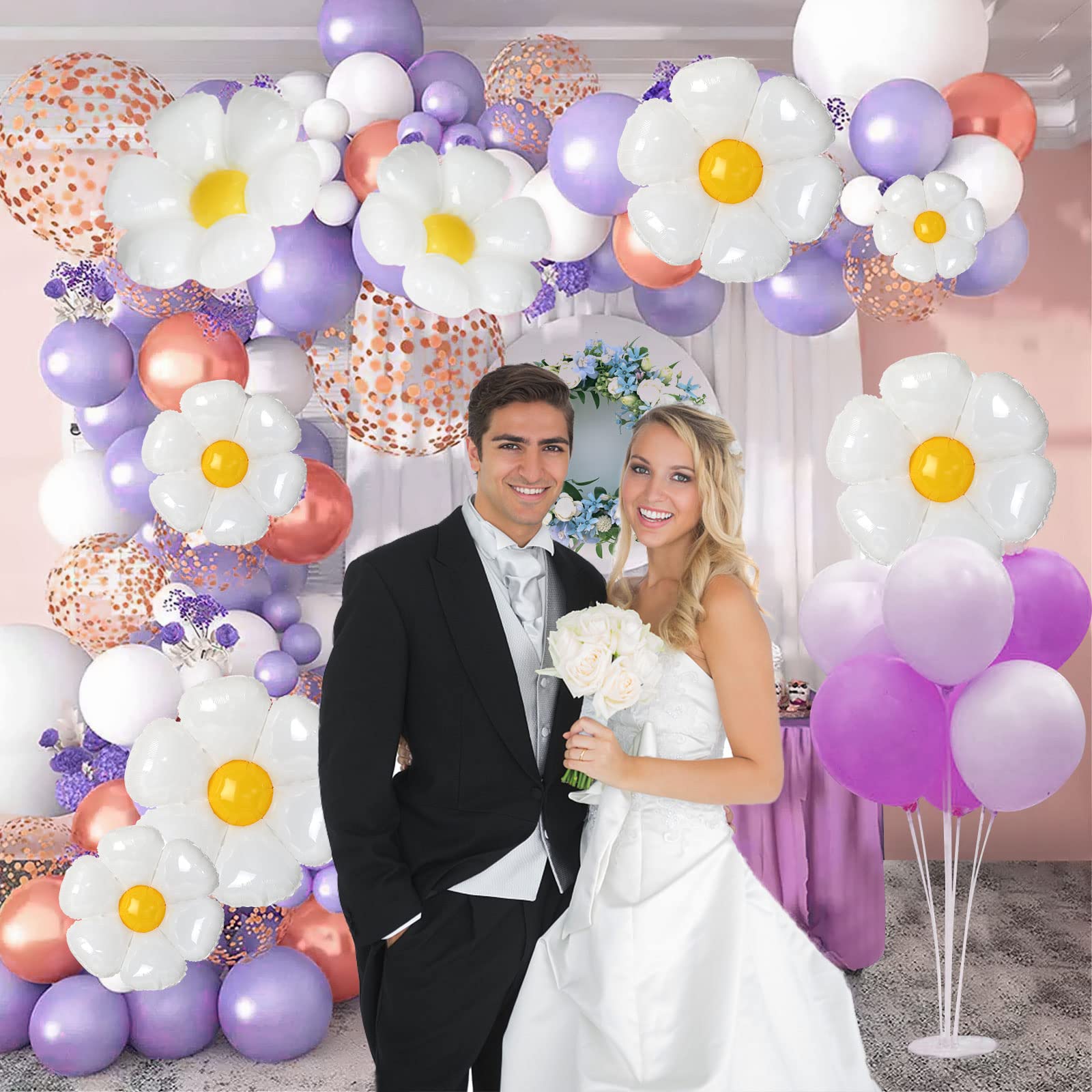 NOVWANG Daisy Balloons, 18pcs White Daisy Flower Balloons Party Decorations for Birthday Wedding Baby Shower Party Decorations Supplies(Huge Balloon X 3, Medium X 5, Small X 10)