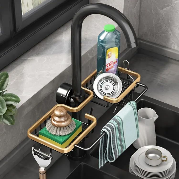 Luxuy Aluminum Sink Drain Rack Sponge Storage Faucet Holder Soap Drainer Shelf Basket