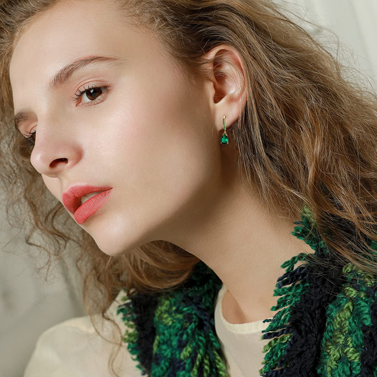 MUUYON Solid 14K Emerald Earrings for Women, Real Gold Dangle Drop Created Emerald Earrings May Birthstone Jewelry Gift for Women Ladies Her Mom (Pear Shape 5X7MM)