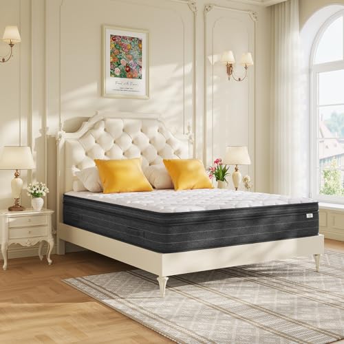 koorlian Queen Size Mattress, 12 Inch Hybrid Queen Mattress in a Box, 3 Layer Premium Foam with Pocket Springs for Motion Isolation and Pressure Relieving, Medium Firm Feel, 120-Night Trial