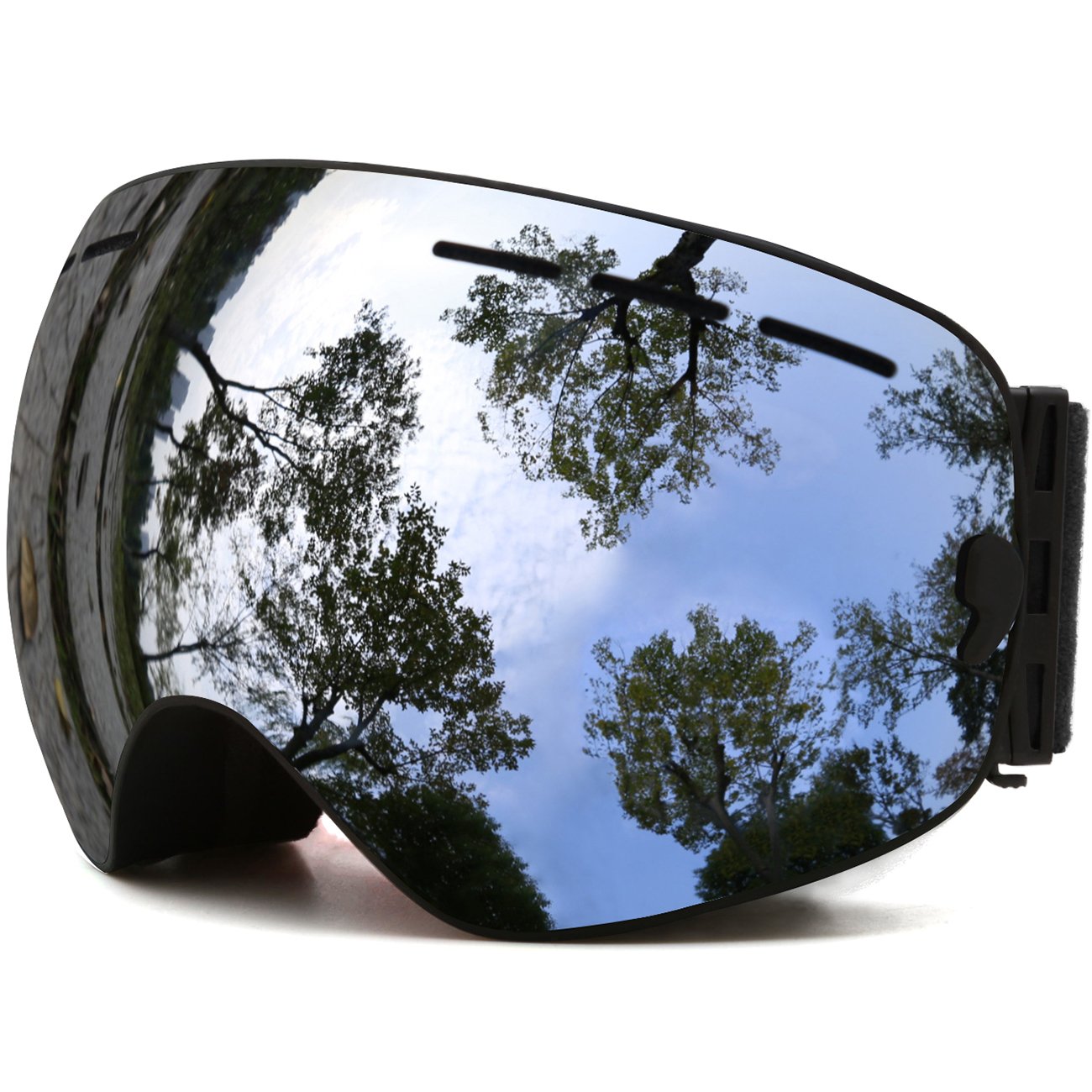 JULI Ski Goggles,Winter Snow Sports Snowboard Goggles with Anti-Fog UV Protection Detachable Dual Lens for Men Women Snowmobile Skiing Skatingļ¼Black Frame+VLT 18.5% REVO Silverļ¼