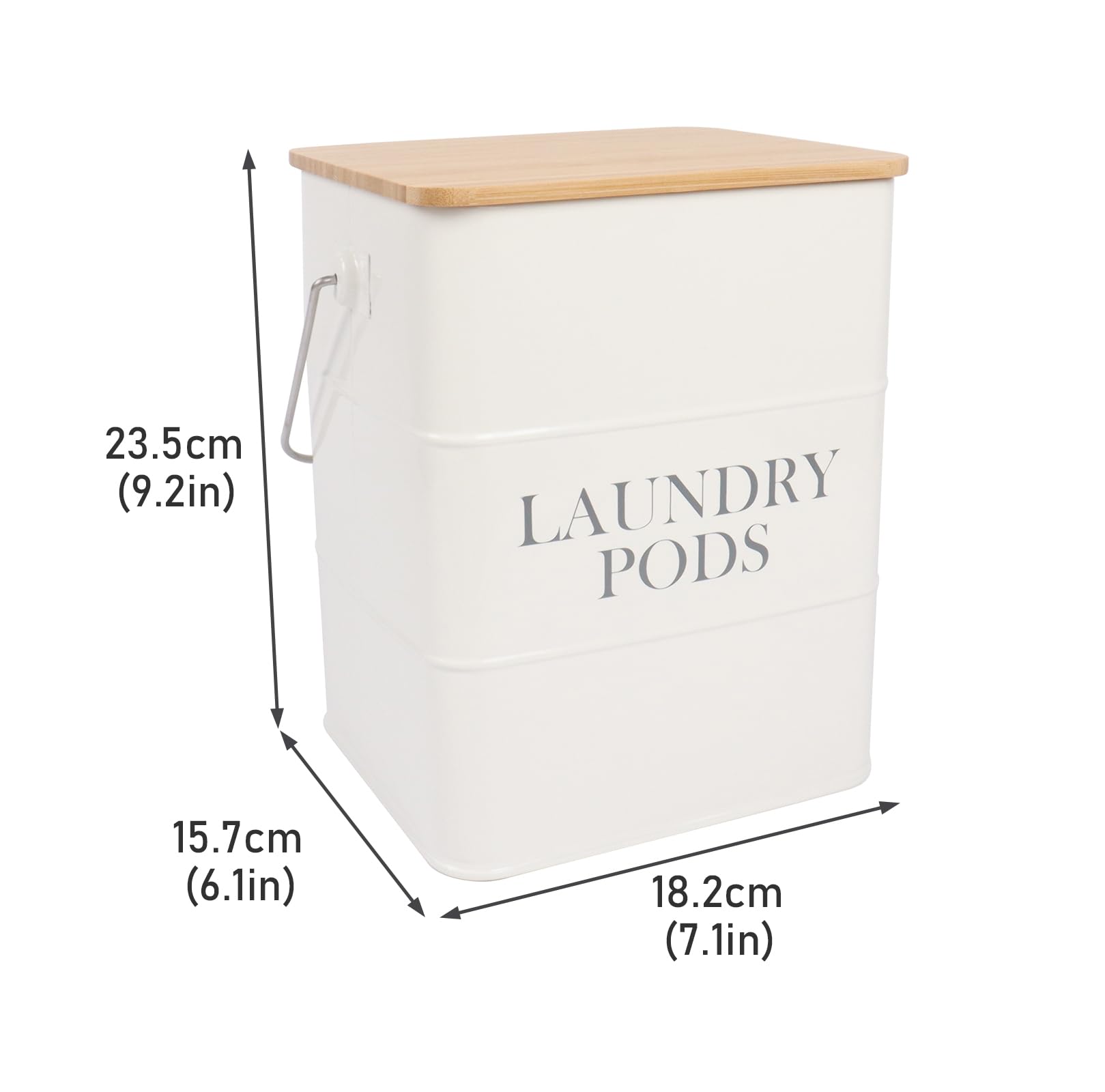 Xbopetda Laundry Pods Container, Metal Laundry Pod Holder with Bamboo Lid, Laundry Detergent Capsules Pods Storage with Scoop for Laundry Room Organization and Storage, Modern Farmhouse Decor, White