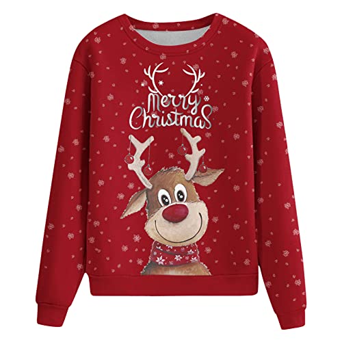 Sweatshirt For Women Trendy Crewneck Loose Shirts Long Sleeve Sweatshirts Drop Shoulder Pullover Clothes Outfits Red