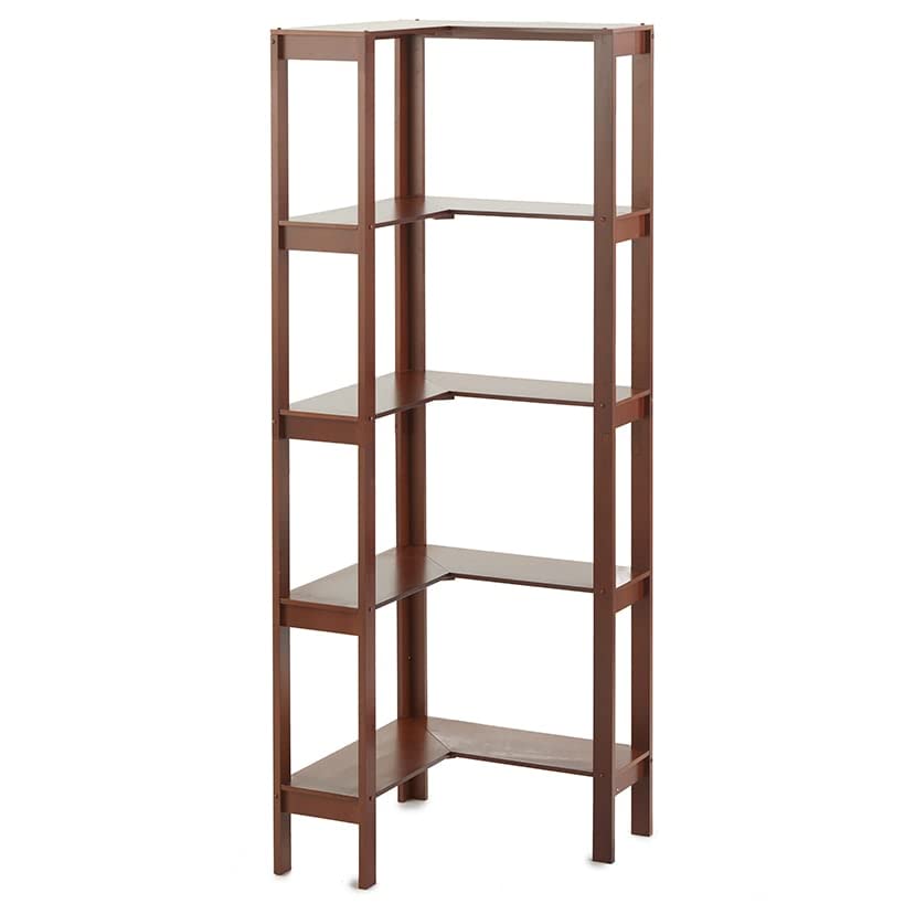 L-Shaped Corner Unit with 4 Shelves - Home Office Organization - Walnut