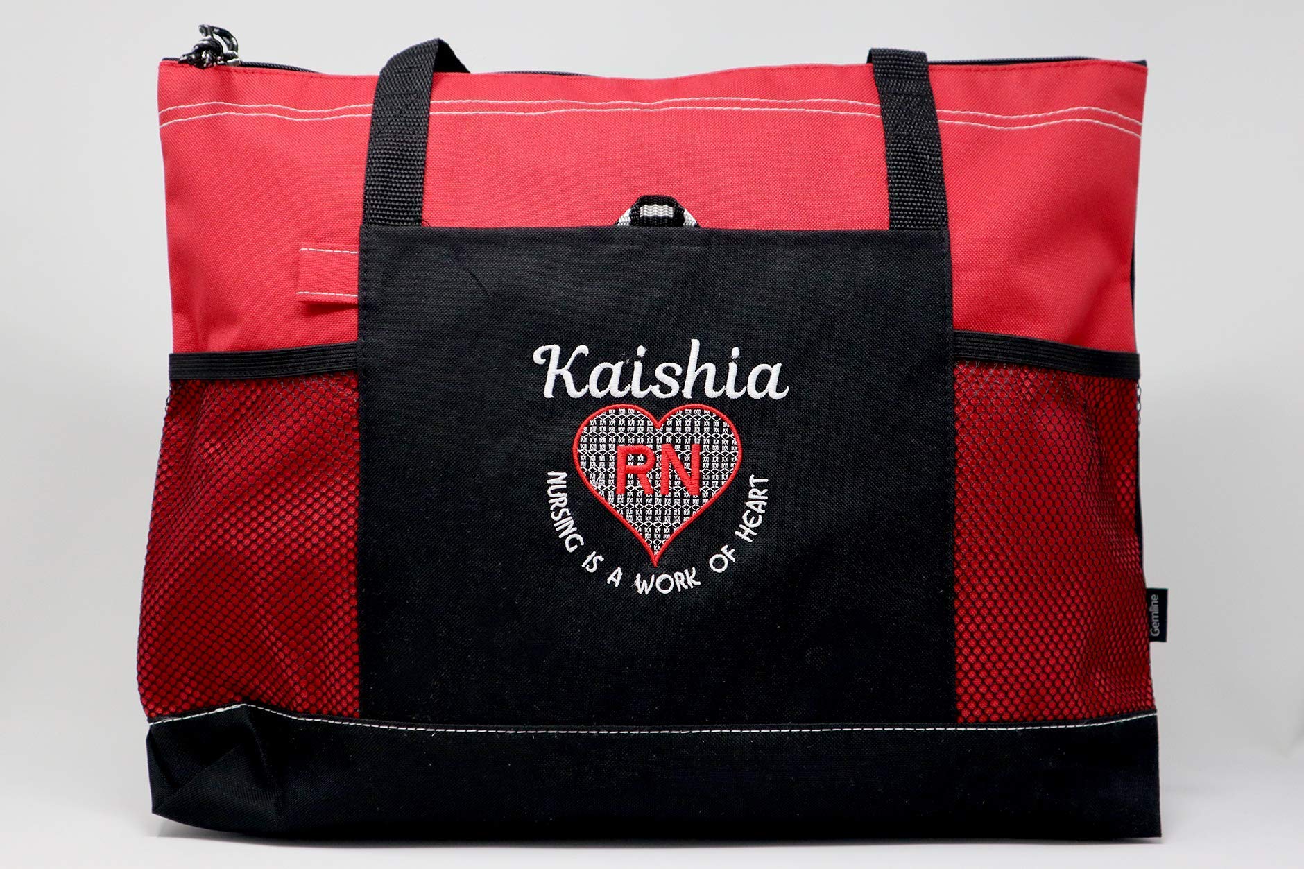 Nursing is a Work of Heart Personalized Embroidered Nurse, CNA, RN, LPN Tote Bag.