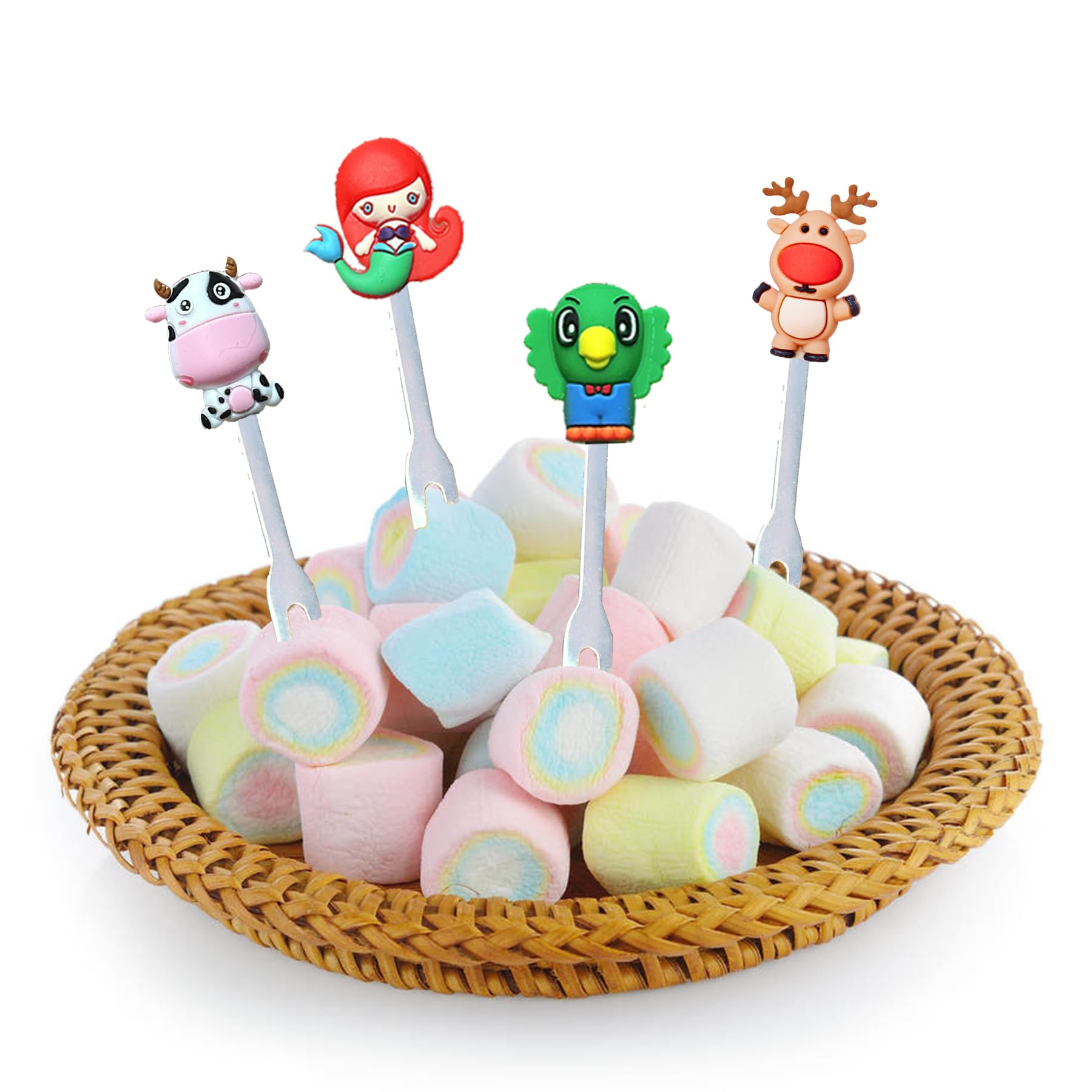 SXunacou Fruit Fork, Fun Cute Cartoon with Ceramic Storage Box Holder Stainless Steel Food Pick Forks for Home Household (A)