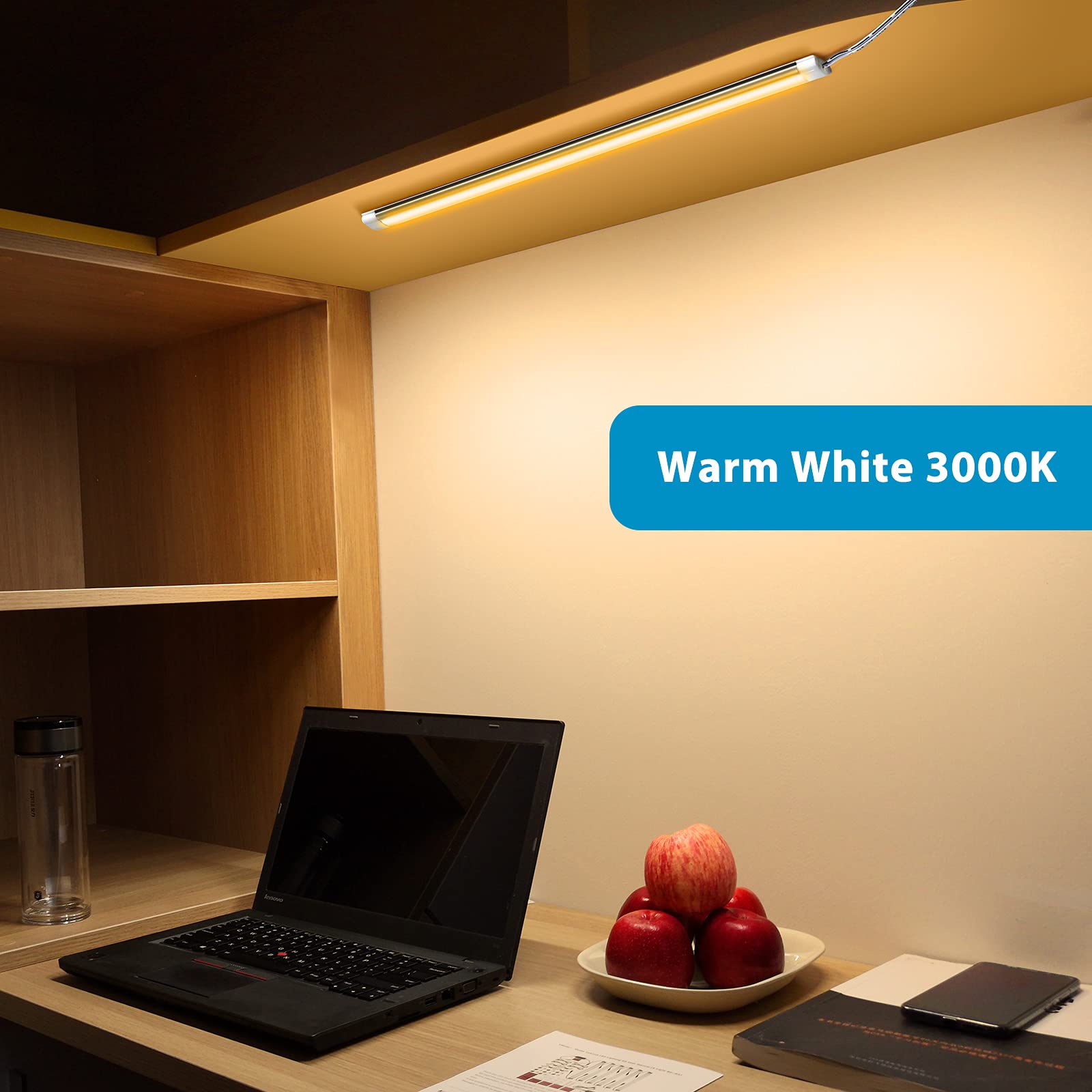 Litever Under Cabinet LED Lighting Kit, Super Bright, 6 PCS 12β Slim Light Bars, 31W 2000 Lumen, Dimmable, Plug or Wired Power Adapter, for Kitchen Cabinets Counter Shelf Workbench (Warm White 3000K)