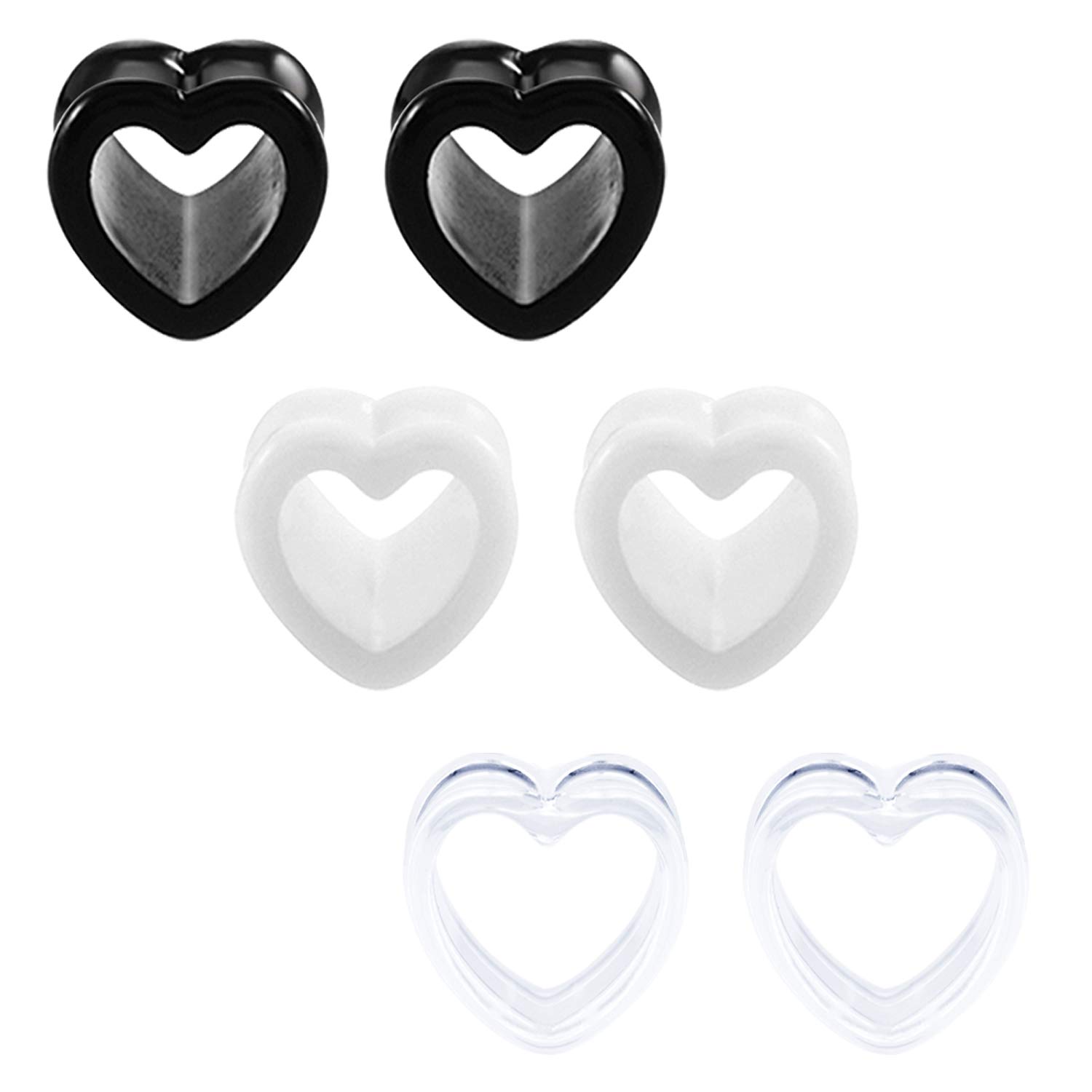 JFORYOU 6 Pcs Ear Tunnels Plugs Acrylic Heart Shaped Ear Expander Plugs Ear Piercing Ear Stretcher For Women and Men Gauge 12mm