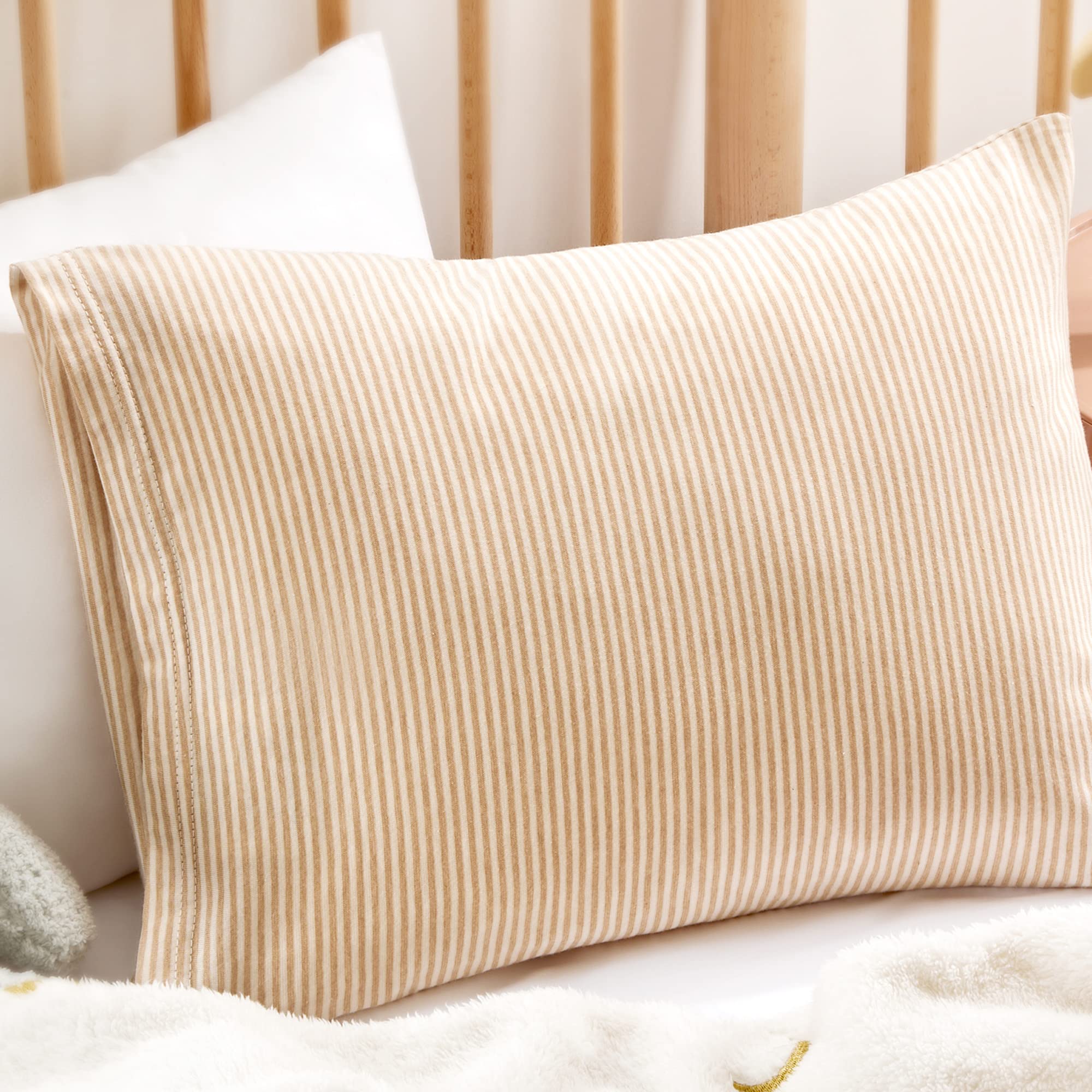 SLEEP ZONE Toddler Pillow with 100% Cotton Pillowcase 13X18 inches, Soft Supportive Ergonomically Baby Pillow for Sleeping - Machine Washable Kids Travel Pillow (Brown Stripes)