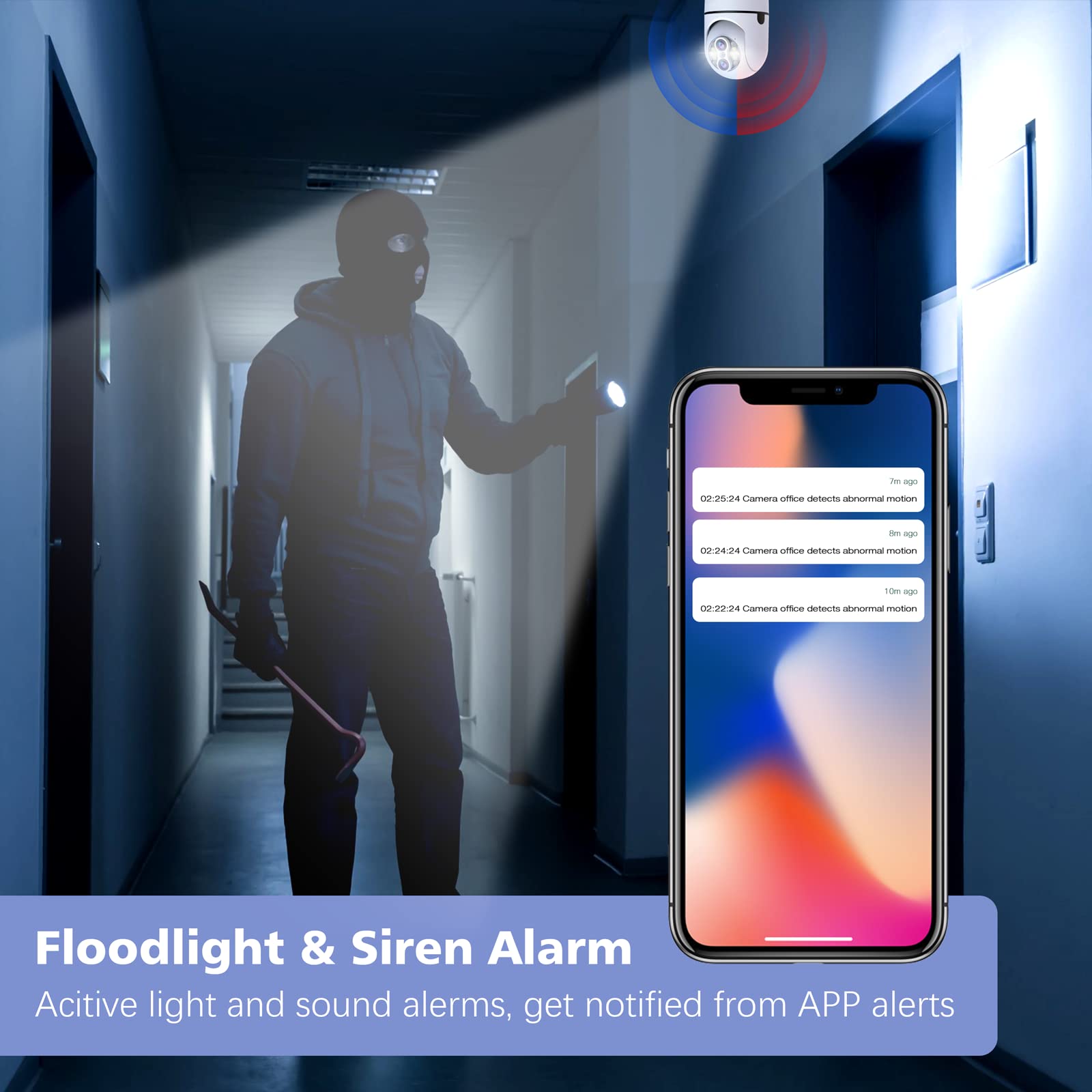 Upgrade 10X Hybrid Zoom 2MP Wireless Light Socket Security Camera, 2.4GHz WiFi Light Bulb Security Camera, Motion Detection, Color Night Vision, Sound & Light Alarm, Auto Tracking