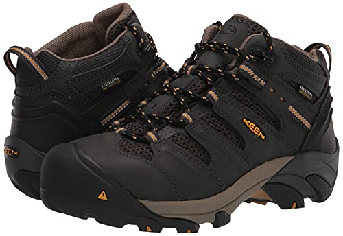 KEEN Utility Women's Lansing Mid Height Steel Toe Waterproof Work Boots, Raven/Tawny Olive, 8