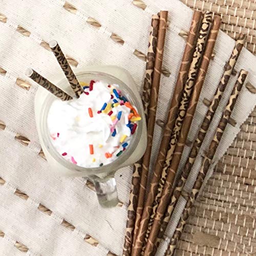 Outside the Box Papers Safari Theme Animal Print Paper Drinking Straws 7.75 Inches 75 Pack Black, Brown, Tan