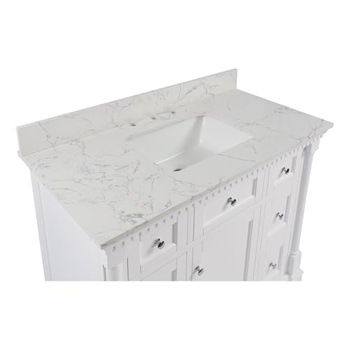 Sydney 42-inch Bathroom Vanity (Engineered Marble/White): Includes White Cabinet with Engineered Marble Countertop and White Ceramic Sink