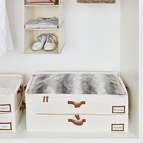 StorageWorks 45L Extra Large Fabric Storage Bins with PU Handles 2-pack, Underbed Storage Box, Under Bed Clothes Organize 2-pack